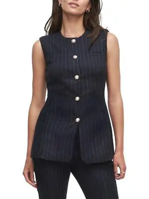 FAVORITE DAUGHTER Clocking In Pinstripe Blouse - Navy Pinstripe