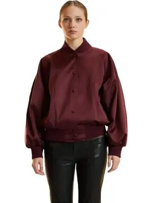Cynthia Rowley Satin Bomber Jacket - Burgundy