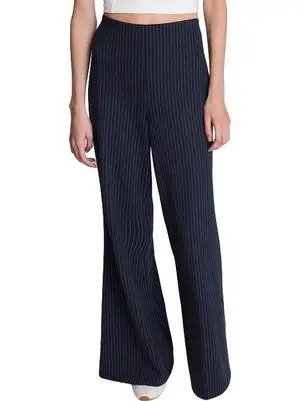 KENNETH COLE High Waist Pinstripe Flare Pants - Dark Navy/pure White Multi