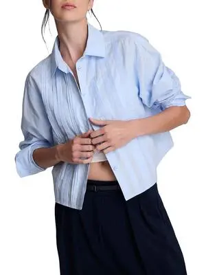 KENNETH COLE Striped Cropped Button-up Shirt - Cloud Blue