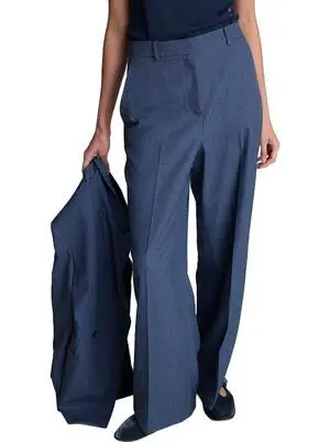 KENNETH COLE High Waist Wide Leg Trousers - Cadet Blue Mlt