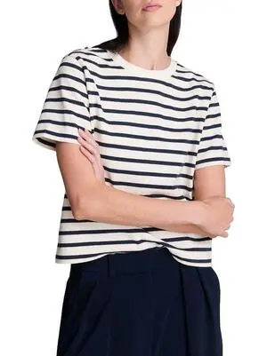 KENNETH COLE Boxy Striped Cotton T-shirt - Oyster/dark Navy