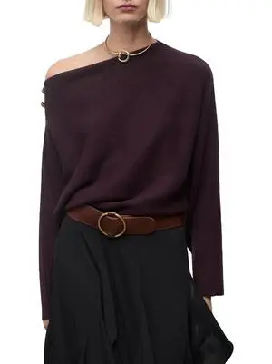 Mango Twister One-shoulder Sweater - Wine