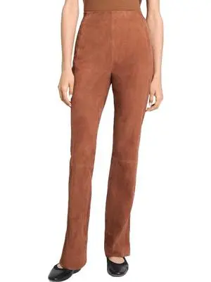 Theory Slit Hem Suede Straight Leg Pants - Caramel