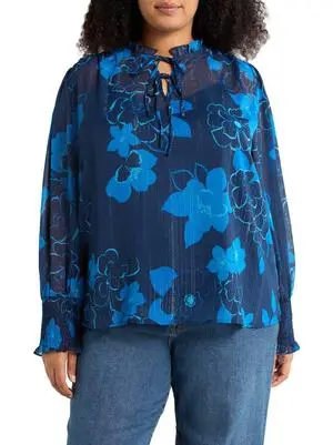SUGARLIPS Floral Metallic Blouse - Navy-blue