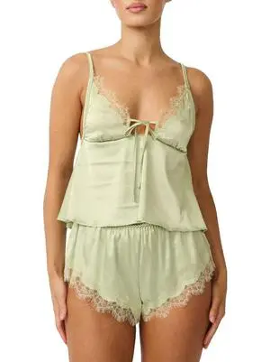 KAT THE LABEL Lace Trim Satin Camisole - Pistachio