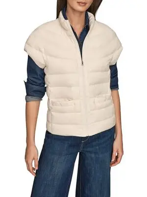 Donna Karan New York Cap-sleeve Mixed Media Down Jacket - Cream