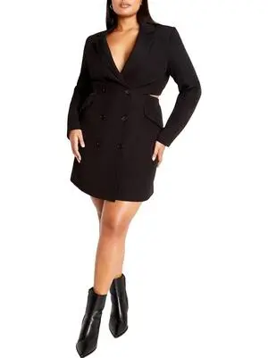City Chic Double Breasted Long Sleeve Blazer Dress With Cutouts - Black