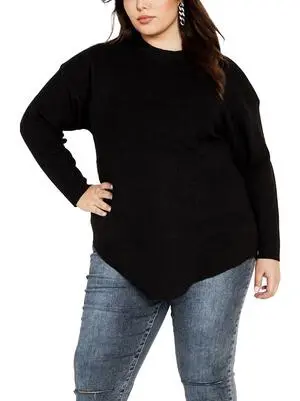 City Chic Madison Mock Neck Asymmetric Sweater - Black