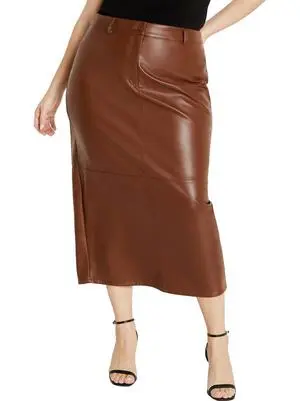 City Chic Aylani Faux Leather Pencil Midi Skirt - Neutral