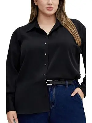 City Chic Amoura Button-up Shirt - Black