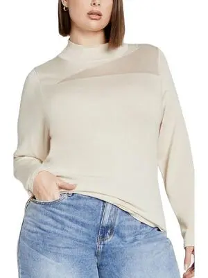 City Chic Reign Mock Neck Sweater - Oat