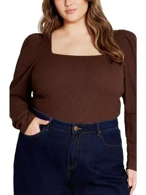 City Chic Jacqueline Texture Top - Chocolate