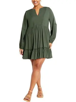 City Chic Tiered Minidress - Khaki