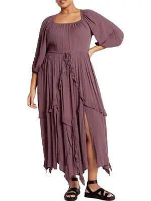 City Chic Handkerchief Hem Dress - Dusty Mauve