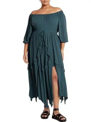City Chic Handkerchief Hem Dress - Teal