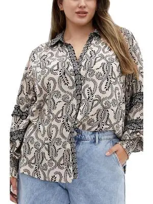 City Chic Lylah Mixed Button-up Shirt - Print
