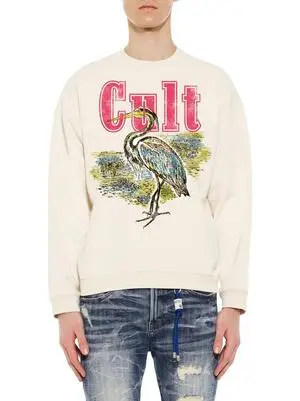 CULT OF INDIVIDUALITY Novelty Cotton Fleece Sweatshirt - Winter White
