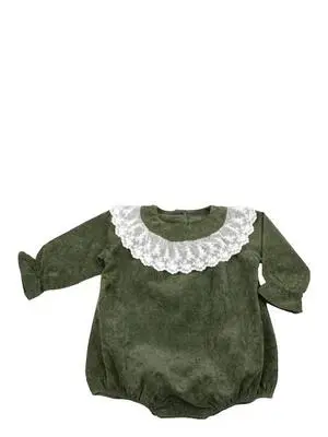 CUCLIE Lace Collar Bubble Romper - Green