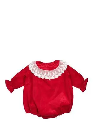 CUCLIE Lace Collar Bubble Romper - Red