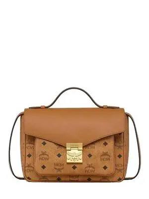 Mcm Tracy Satchel In Visetos Leather Mix - Cognac