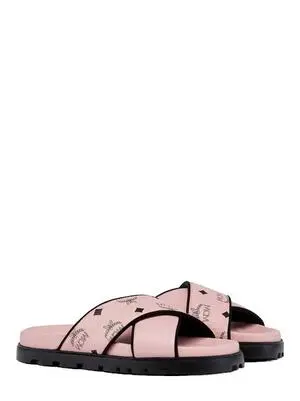 Mcm Cross Sandal In Visetos Leather Mix - Soft Pink