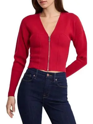 Good American Zip Front Fitted Bustier Sweater Ruby