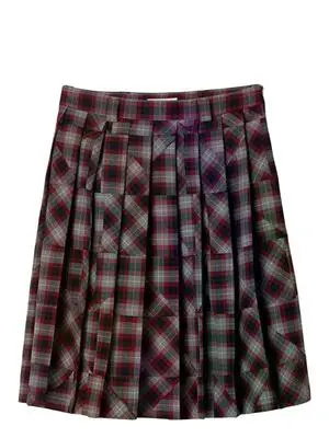 Miu Miu Pleated Tartan Midi Skirt - Red