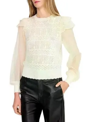CHRISTY LYNN Dahlia Ruffled Openwork Blouse - White