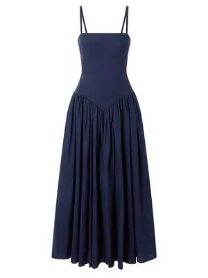 Gabriela Hearst Oriana Gathered Linen Midi Dress - Blue