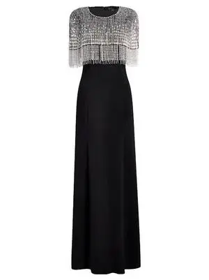 Jenny Packham Sabine Beaded-fringed Maxi Gown - Liquorice