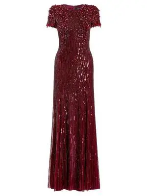 Jenny Packham Eliza Beaded Maxi Gown - Cardinal