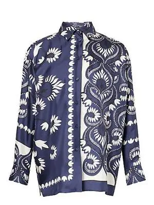 Max Mara Graphic-print Patch-pocket Silk Blouse - Navy