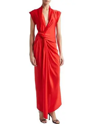 Victoria Beckham Asymmetric Twist Detail Silk Dress - Cardinal Red