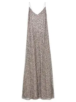 REISS Sequin Embellished Maxi Gown - Silver