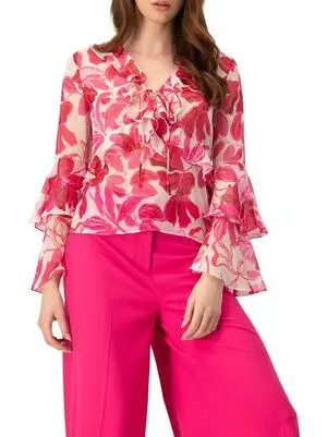 IVONNE Straight Fit Long Sleeve Ruffle Blouse - Fuchsia