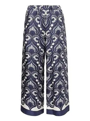 Max Mara Graphic-print Straight-leg Silk Trousers - Navy