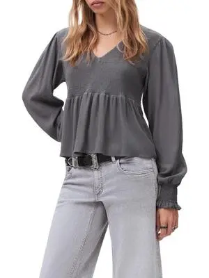 Mango Smocked Babydoll Top - Charcoal