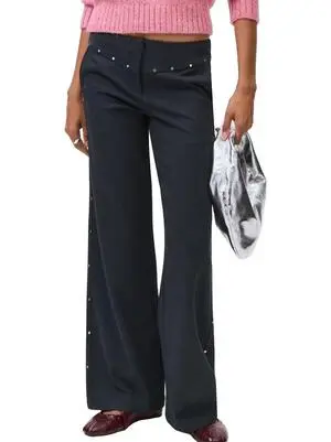 Mango Studded Low Rise Pants - Navy