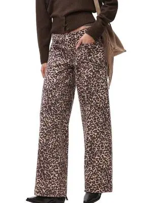 Mango Leopard Print Wide Leg Jeans - Ecru