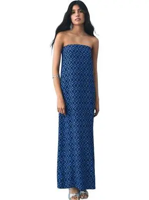 Mango Printed Strapless Maxi Dress - Navy