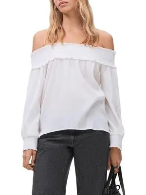 Mango Smocked Strapless Long Sleeve Top - Off White