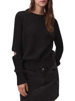 Mango Cutout Cotton Sweater Black