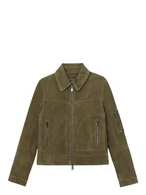 REISS Tate Long-sleeve Suede Jacket - Khaki Green