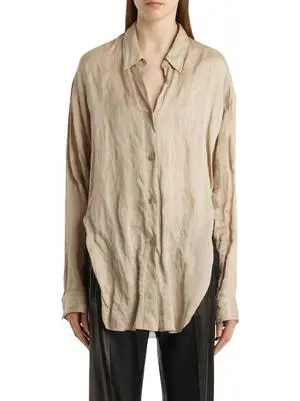 Khaite Goya Relaxed Crinkled Voile Button-up Shirt - Tea Stain