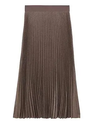 REISS Kember Pleated Woven Midi Skirt - Mocha Brown