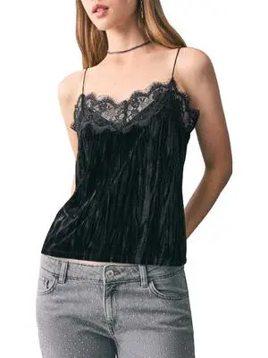 Mango Velvet & Lace Camisole - Black