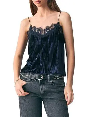 Mango Velvet & Lace Camisole - Navy
