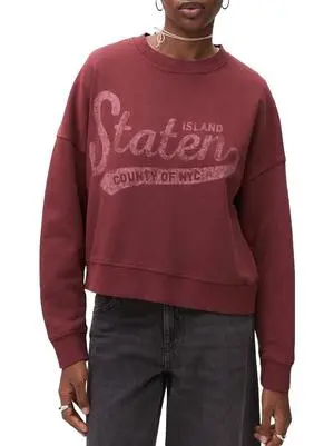 Mango Oversized Graphic Sweatshirt - Maroon