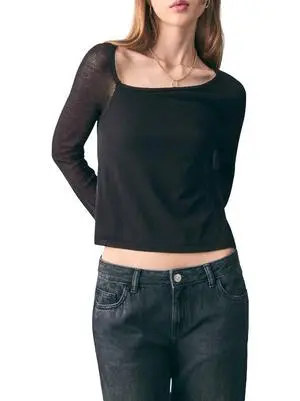 Mango Asymmetric Neck Top - Black